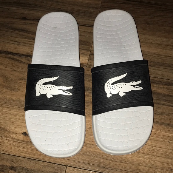 Lacoste | Shoes | Lacoste Black And White Slippers Slides Size 1 | Poshmark